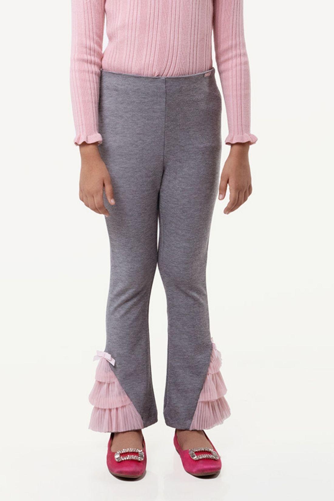 Buy Girls Grey Bell Bottoms with Baby Pink Frills | One Friday