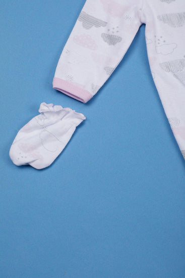 Infants Girls Pink Round Neck Cotton Sleepsuit